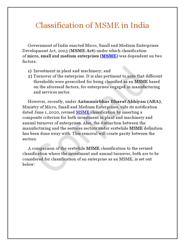 Classification of MSME | PDF | Small And Medium Sized Enterprises ...