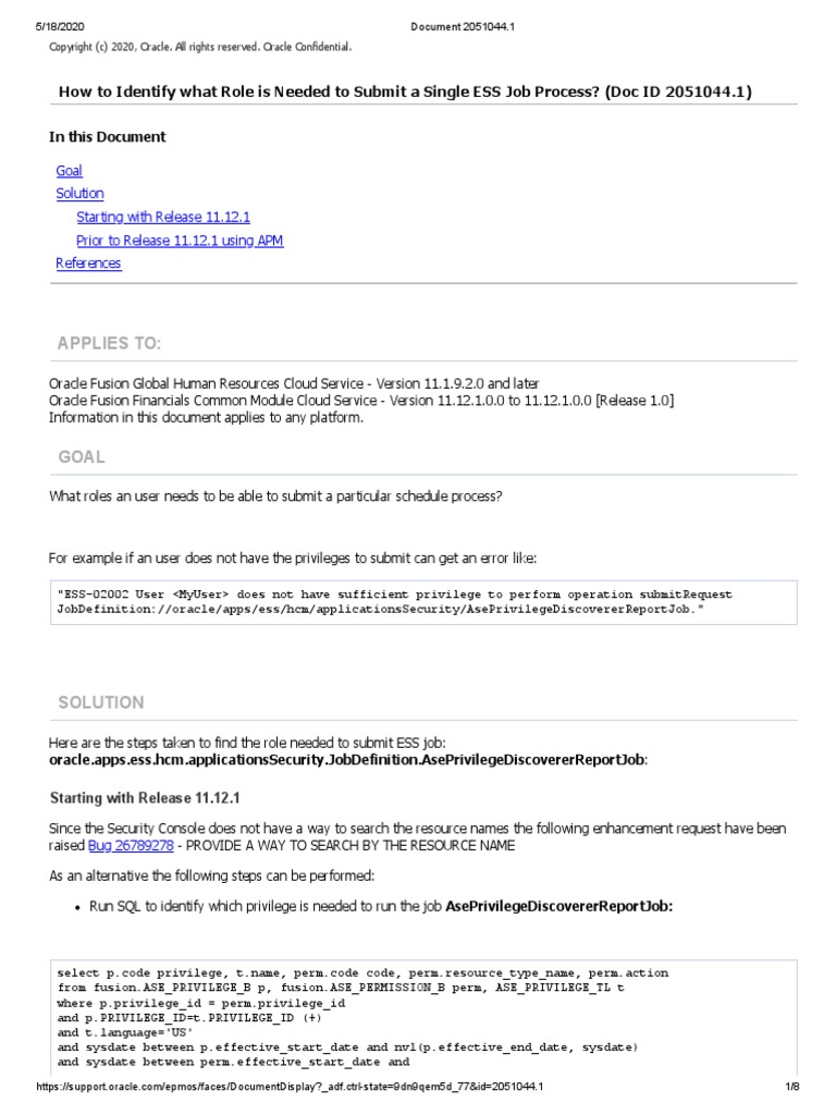 How To Identify What Role Is Needed To Submit A Single ESS Job Process ...
