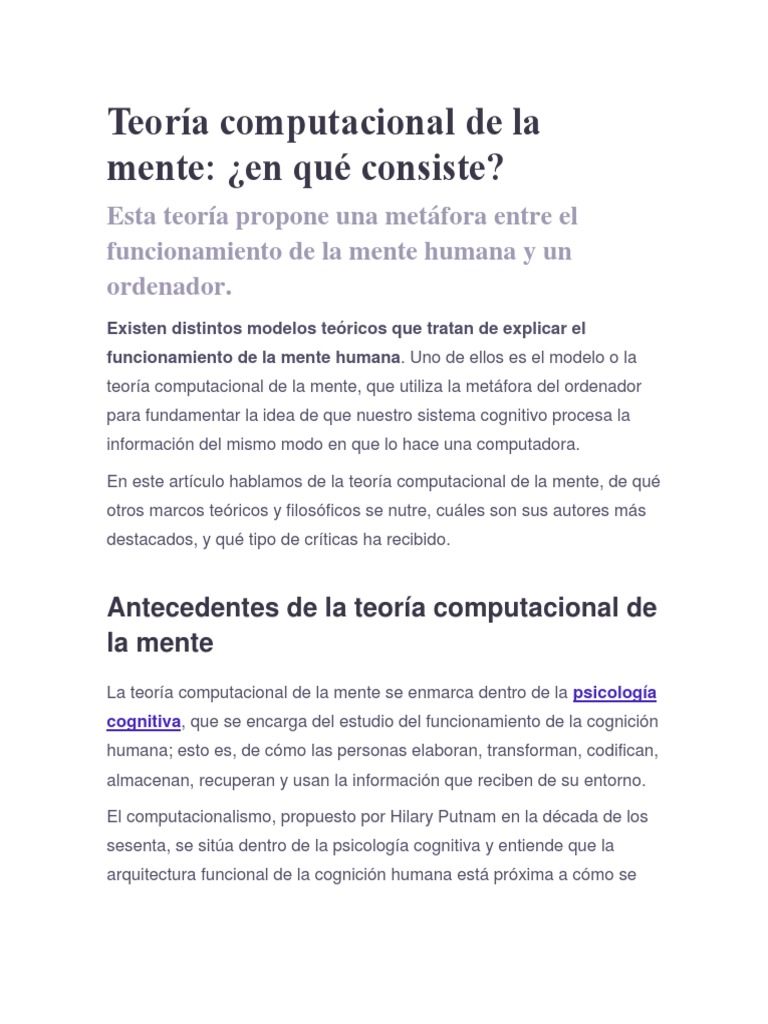 Teoría Computacional de La Mente | PDF | Noam Chomsky | Psicología ... Teoría Computacional de La Mente | PDF | Noam Chomsky | Psicología ...