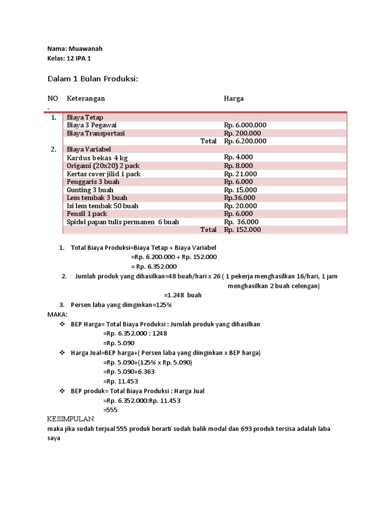 BEP Produk Kewirausahaan | PDF