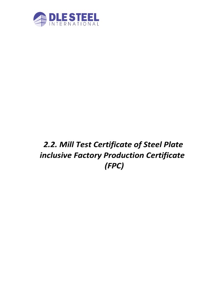 Mill Test Certificate for Steel Plate | PDF
