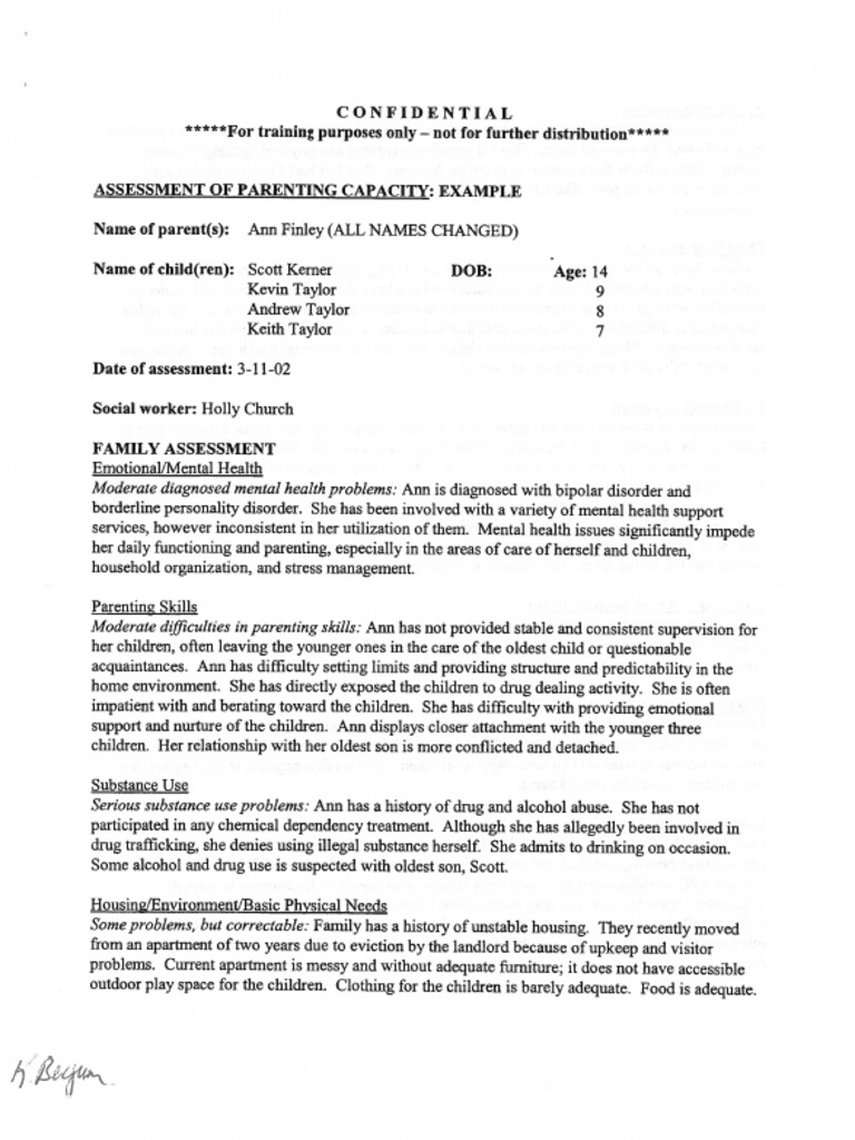 Parent Capacity Assessment SLC Example | PDF