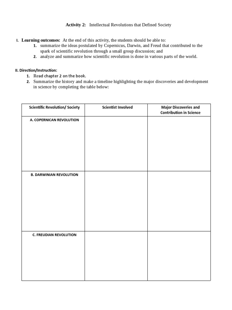 Intellectual Revolutions Timeline Activity | PDF
