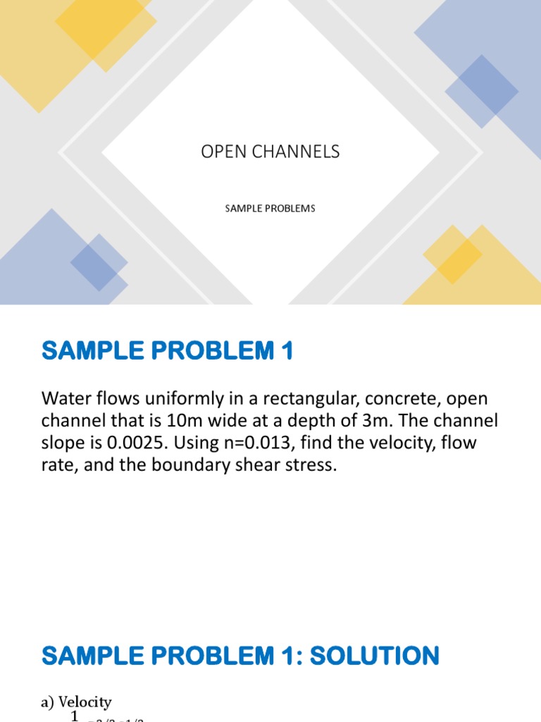 10 - OPEN CHANNELS Sample Problems | PDF | Shear Stress | Soft Matter