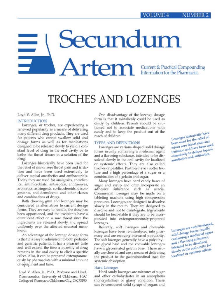 Secundum Artem VOLUME 4 NUMBER 2 Current | PDF | Taste | Tablet (Pharmacy)