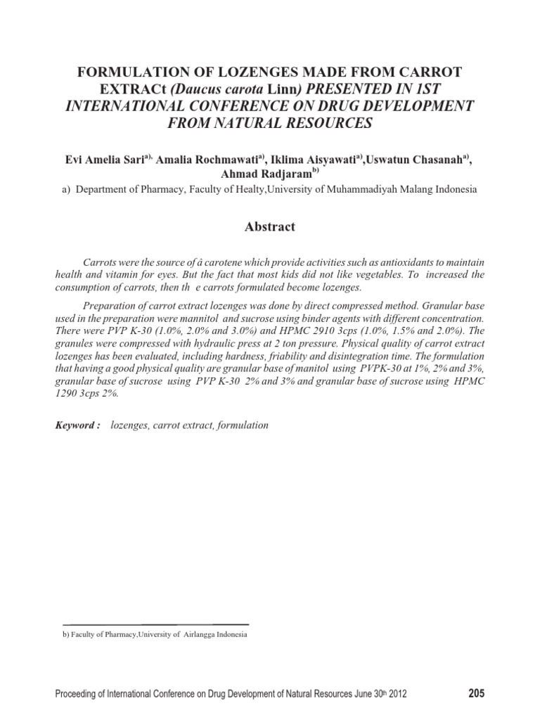 Sari, 2012-33-Formulation-of-Lozenges-Made-From-Carrot-Extract-.. | PDF ...