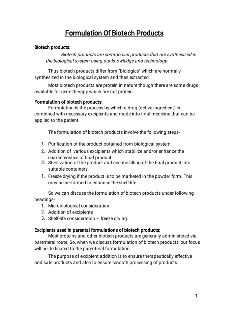 Formulation of Biotech Products | PDF | Pharmaceutical Formulation ...
