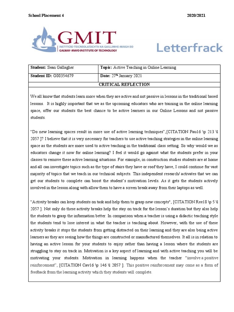 Critical Reflection Week 8 | PDF | Educational Technology | Learning