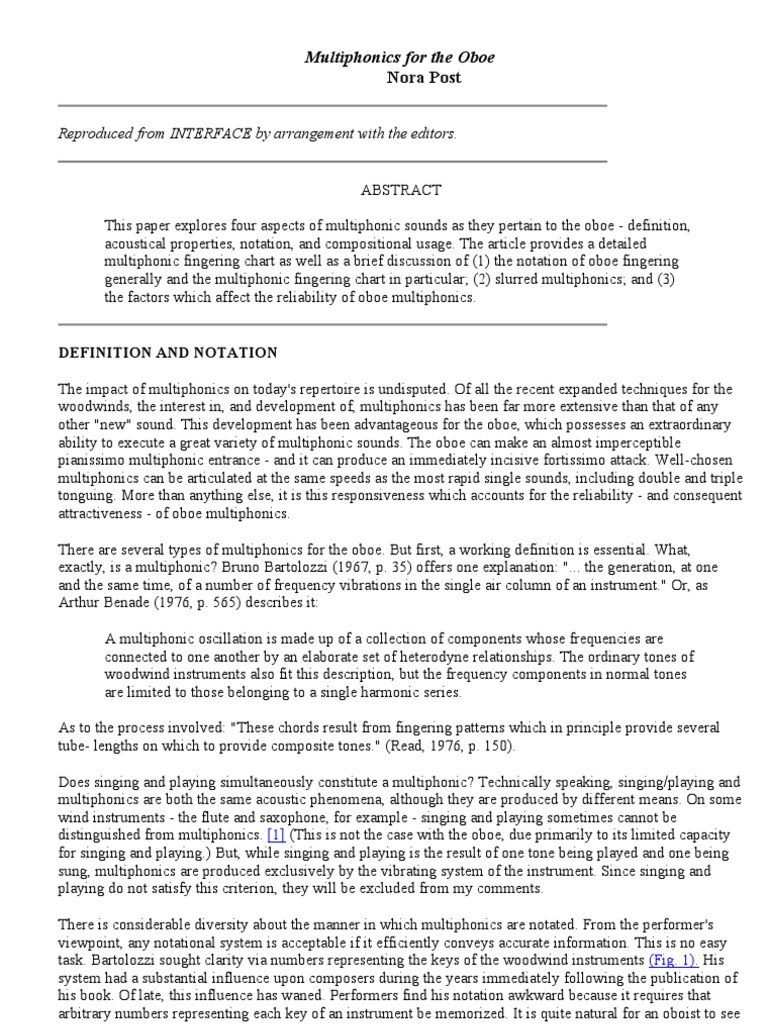 Multiphonics For The Oboe | PDF | Oboe | Pitch (Music)
