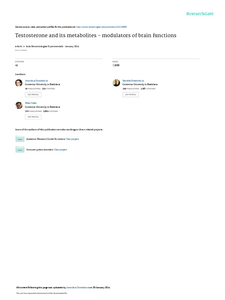 Testosterone and Its Metabolites - Modulators of Brain Functions | PDF ...