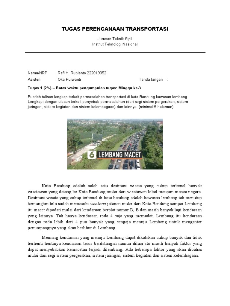 Tugas 1 Perencanaan Transportasi | PDF