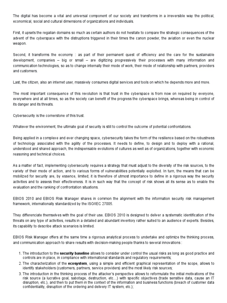 Presentation of The EBIOS Risk Manager Method - FIC Observatory | PDF ...