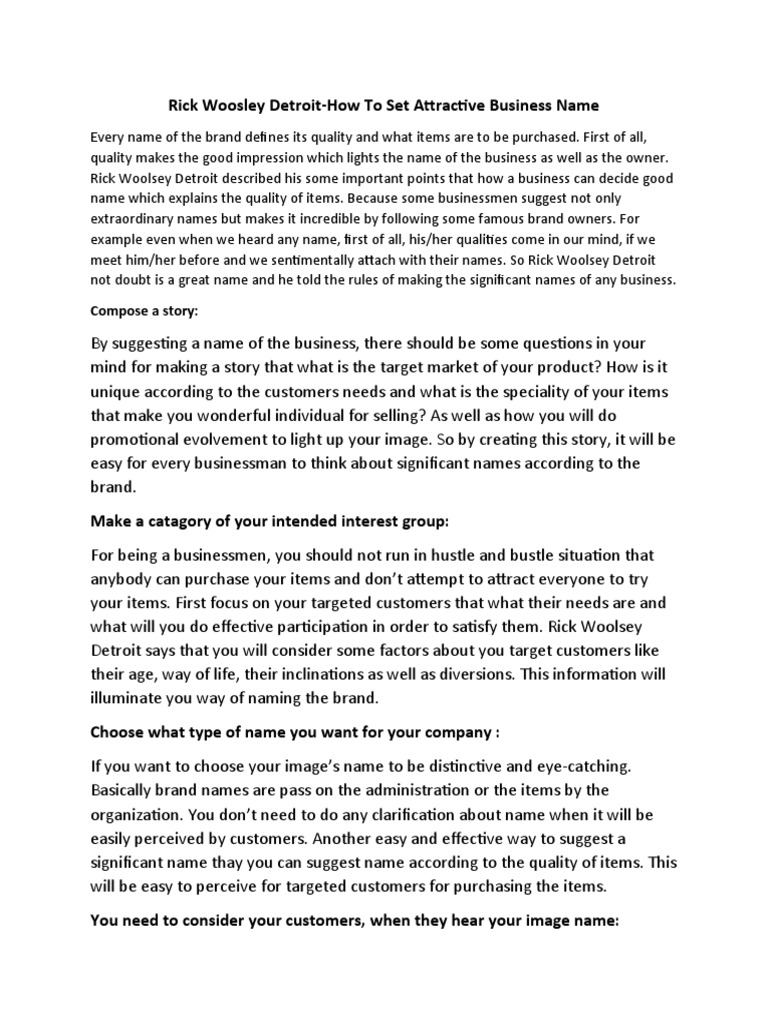 Rick Woosley Detroit-How To Set Attractive Business Name | PDF | Brand ...