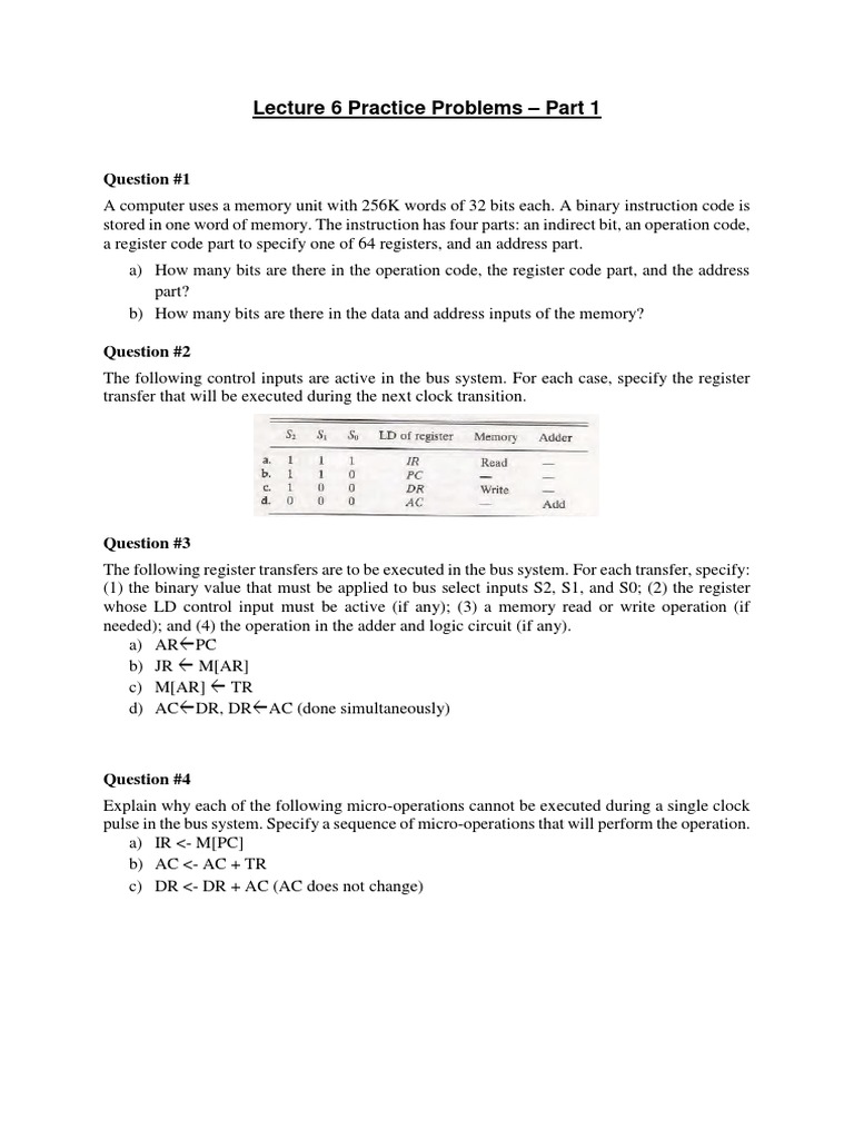 Lecture 6 Practice Problems - Part 1 | PDF | Bit | Central Processing Unit