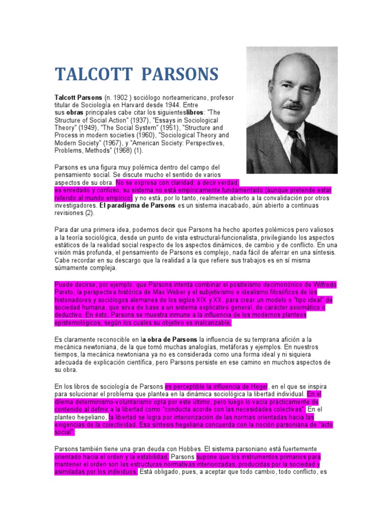 Talcott Parsons | PDF | Estratificación social | Sociología