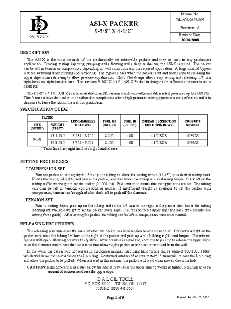 ASI-X Packer Setting and Release Guide | PDF | Pipe (Fluid Conveyance ...