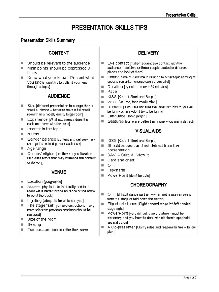 Presentation Skills Tips | PDF | Gesture