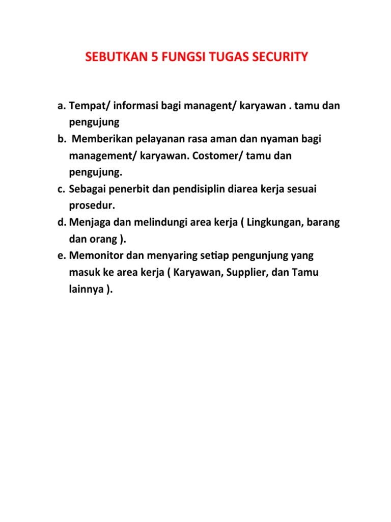 Sebutkan 5 Fungsi Tugas Security Pt. Iss Indonesia | PDF | Karier ...