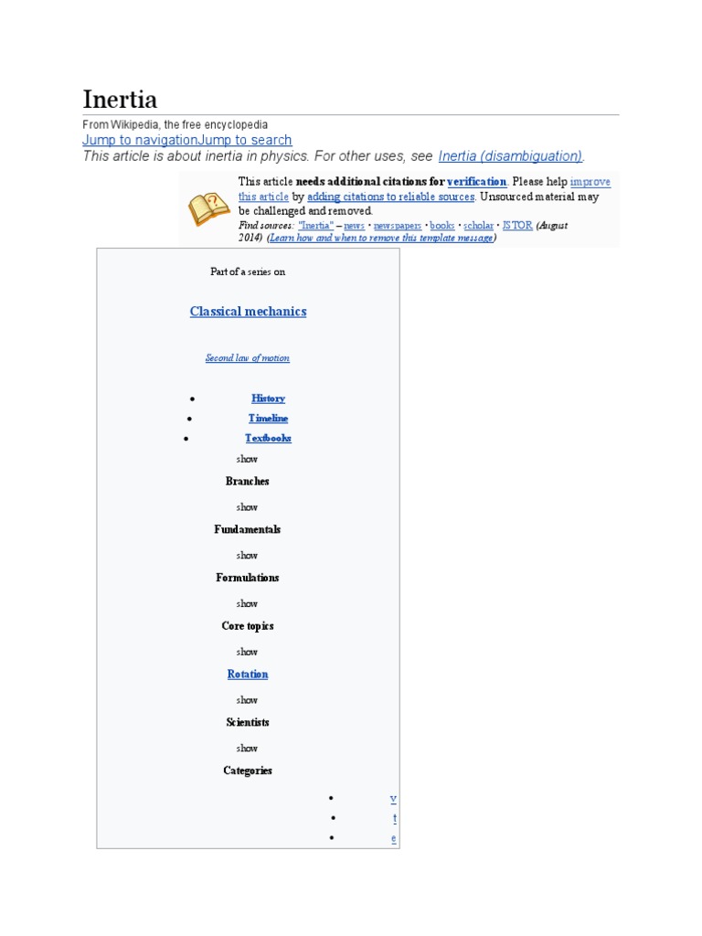 Inertia: Jump To Navigation Jump To Search | PDF | Inertia | Force