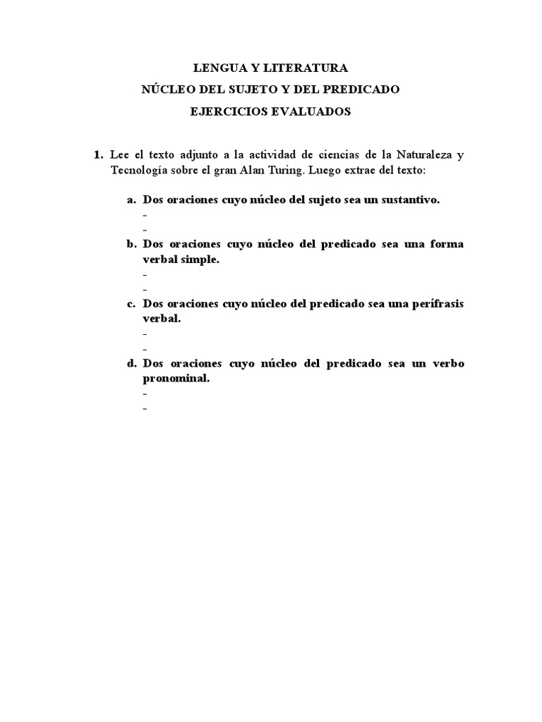 Ejercicios Evaluados - Núcleo Del Sujeto y Del Predicado | PDF