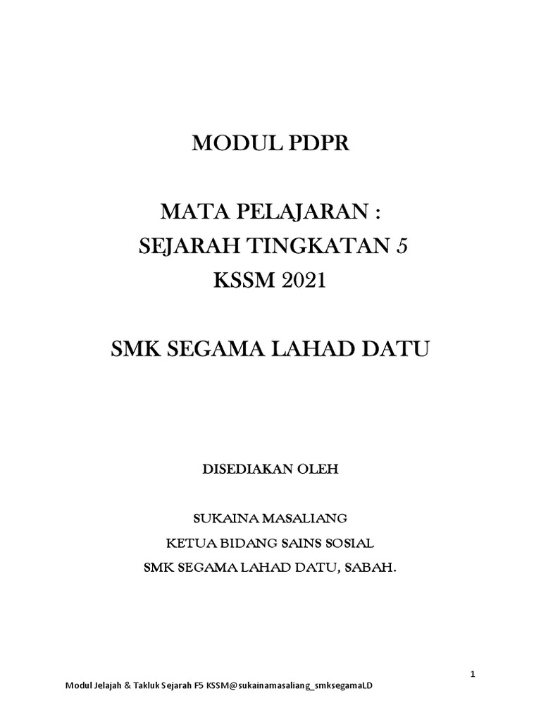 Modul PDPR Sejarah F5 KSSM 2021 | PDF