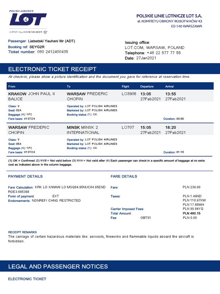 Your Electronic Ticket-EMD Receipt | PDF | Airlines | Privacy Policy