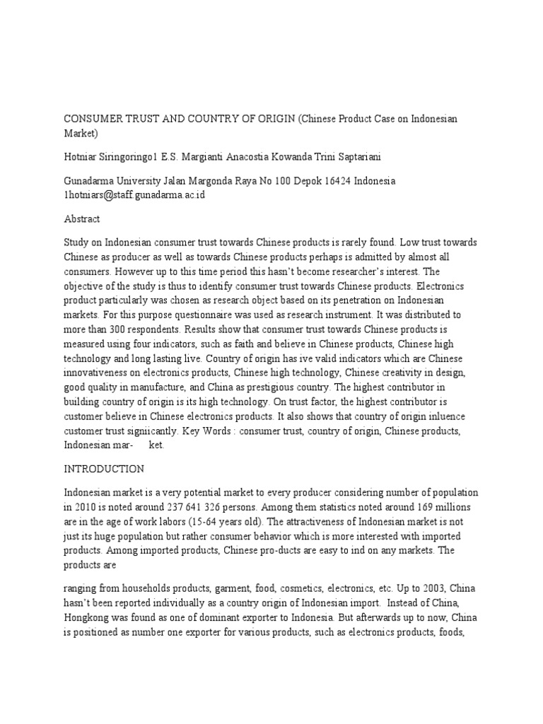 Consumer Trust and Country of Origin | PDF | Psychological Concepts ...