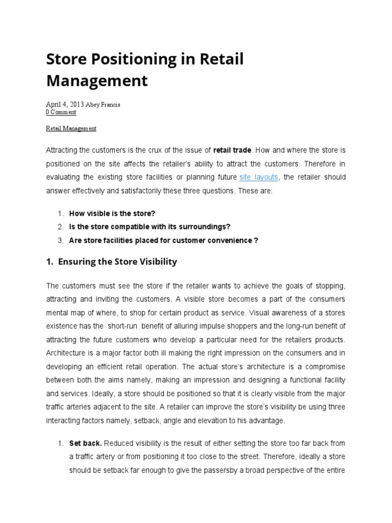 Store Positioning in Retail Management: 1. Ensuring The Store ...