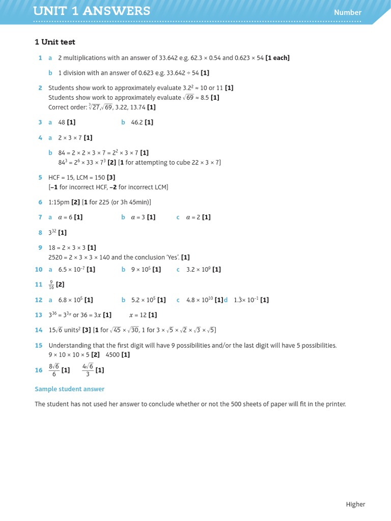 GCSE Higher Student Book Unit Test Answers | PDF | Geometry ...