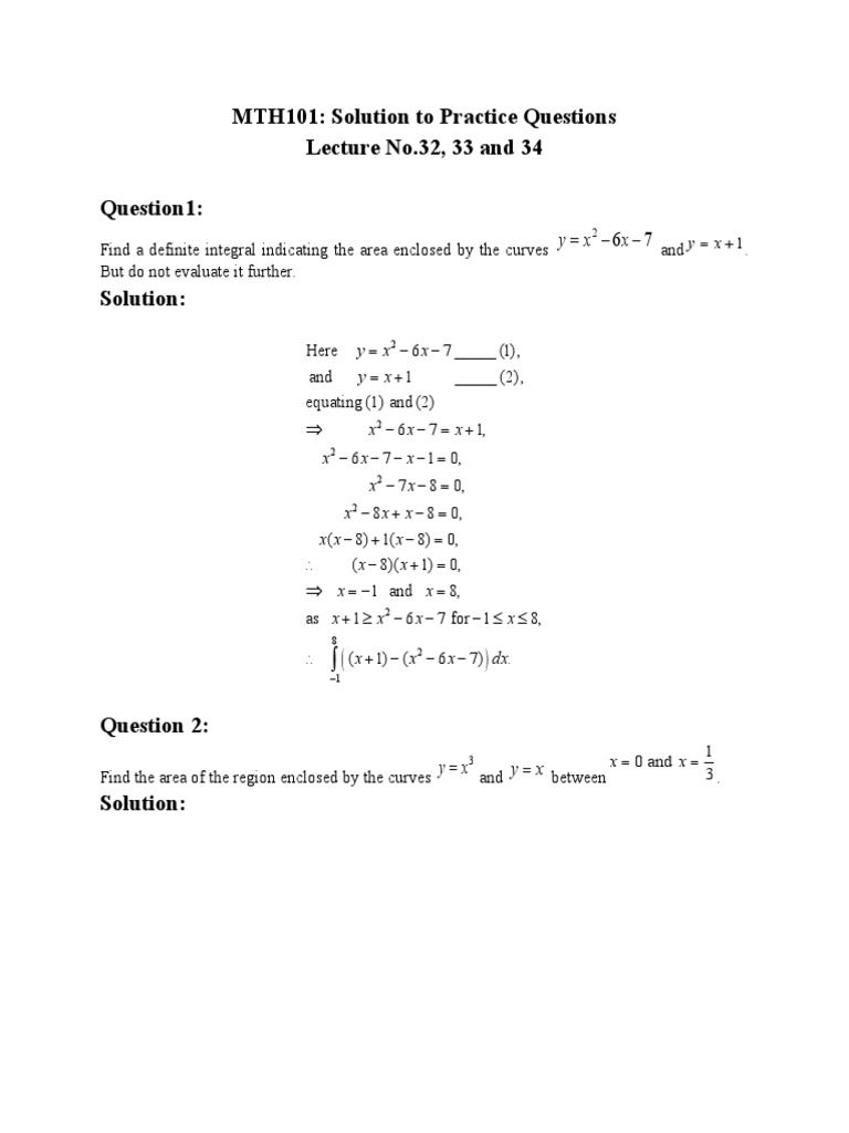 MTH101: Solution To Practice Questions Lecture No.32, 33 and 34 | PDF | Trigonometric Functions ...