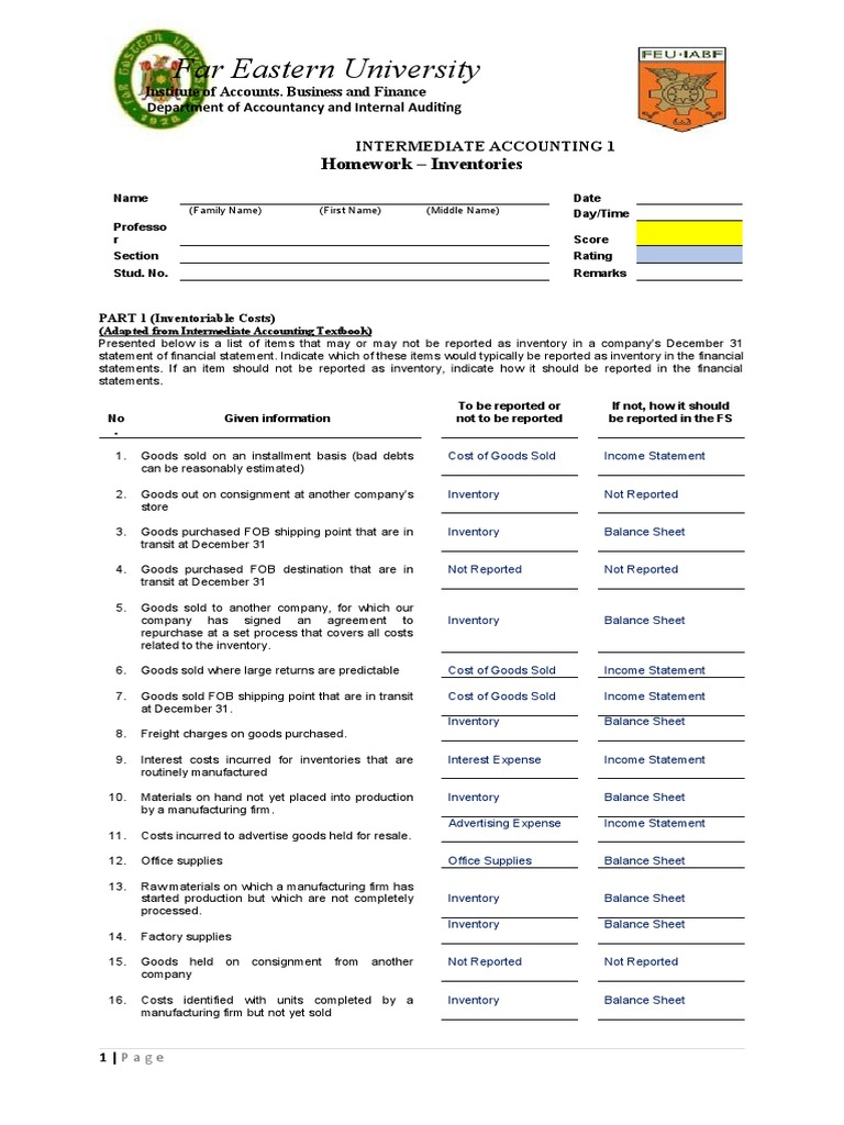 2.3G Homework (Questionnaire) | PDF | Inventory | Balance Sheet