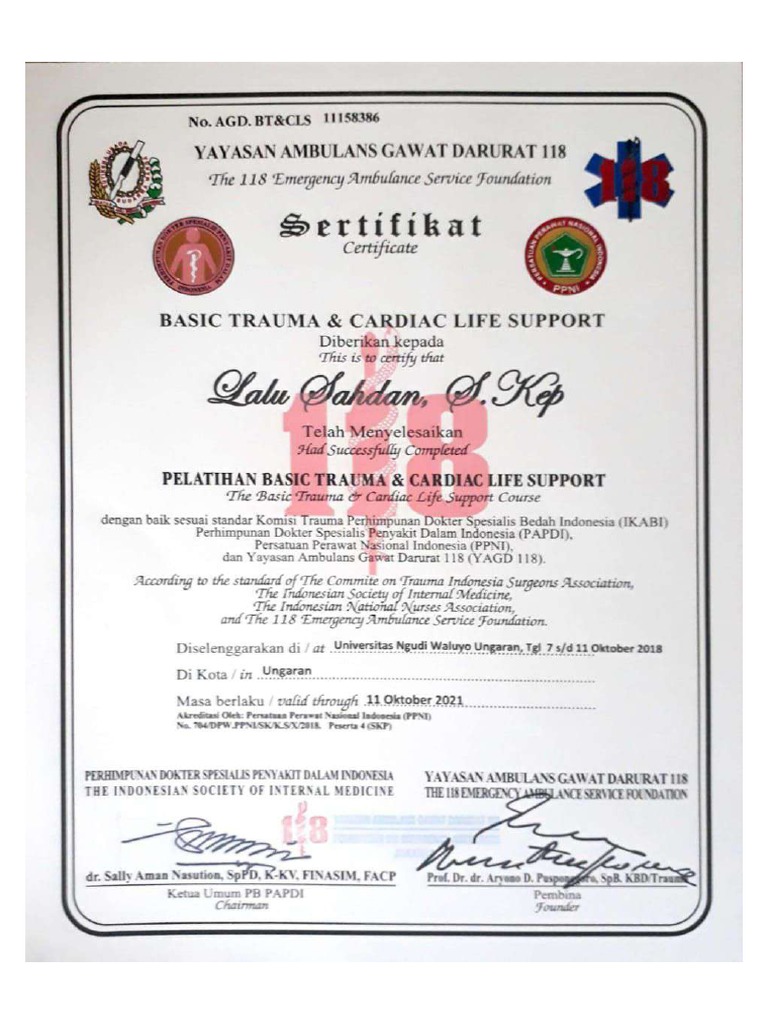 Sertifikat BTCLS | PDF