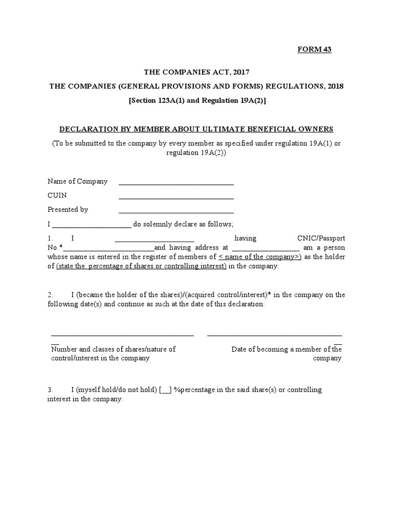 Ultimate Beneficial Owner Form BENEFICIAL OWNERSHIP TRANSPARENCY