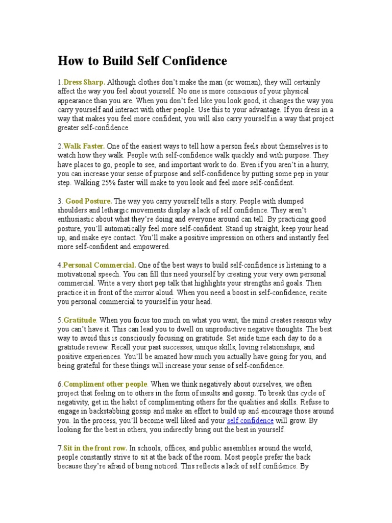 How To Build Self Confidence | PDF | Gratitude | Social Psychology