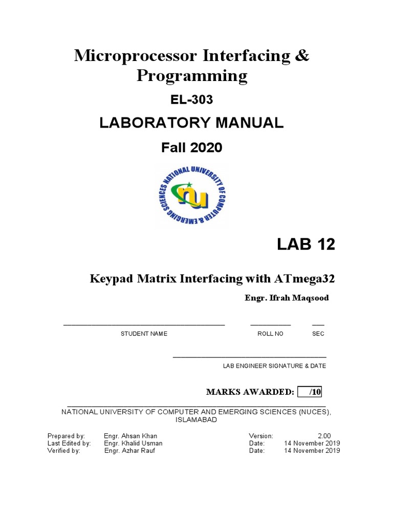 Microprocessor Interfacing & Programming: Laboratory Manual | PDF | Microcontroller | Classes Of ...