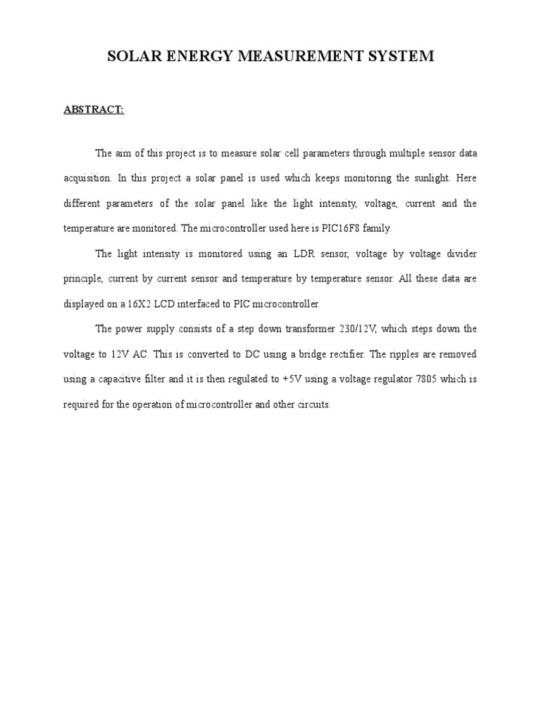 Solar Energy Measurement System: Abstract | PDF Solar Energy Measurement System: Abstract | PDF