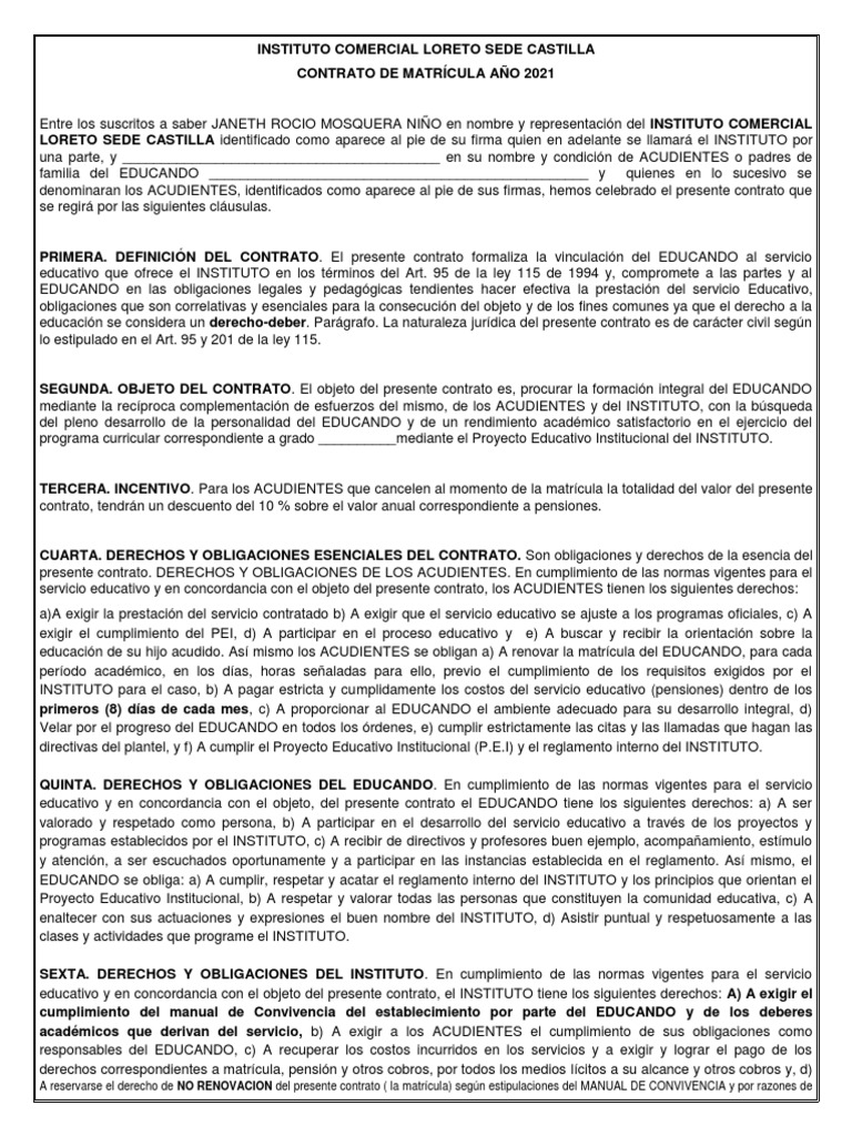 Contrato de Matricula 2021 (Formato N°5) | PDF | Regulación | Pensión Contrato de Matricula 2021 (Formato N°5) | PDF | Regulación | Pensión