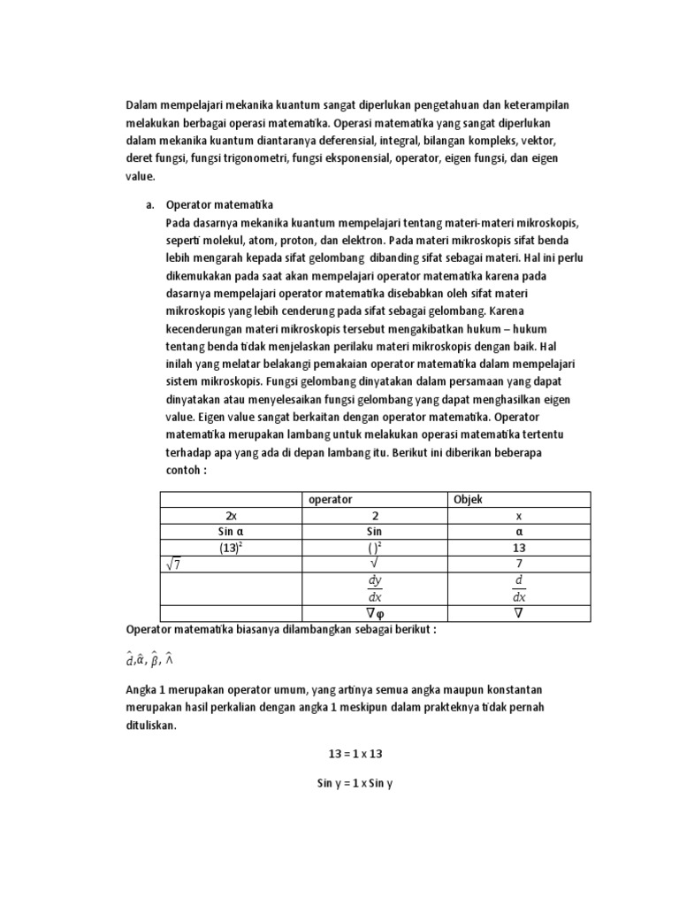 Mekanika Kuantum & Operator Matematika | PDF | Metode & Bahan Ajar