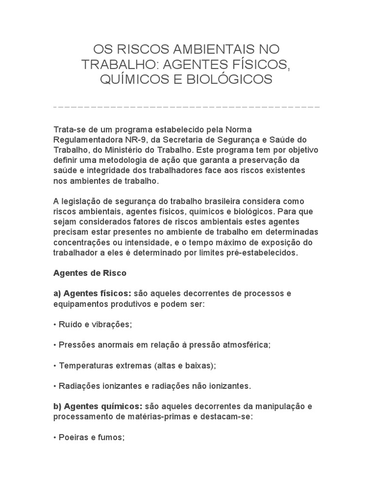 Agentes Físicos, Químicos e Biológicos | PDF | Ambiente natural | Química