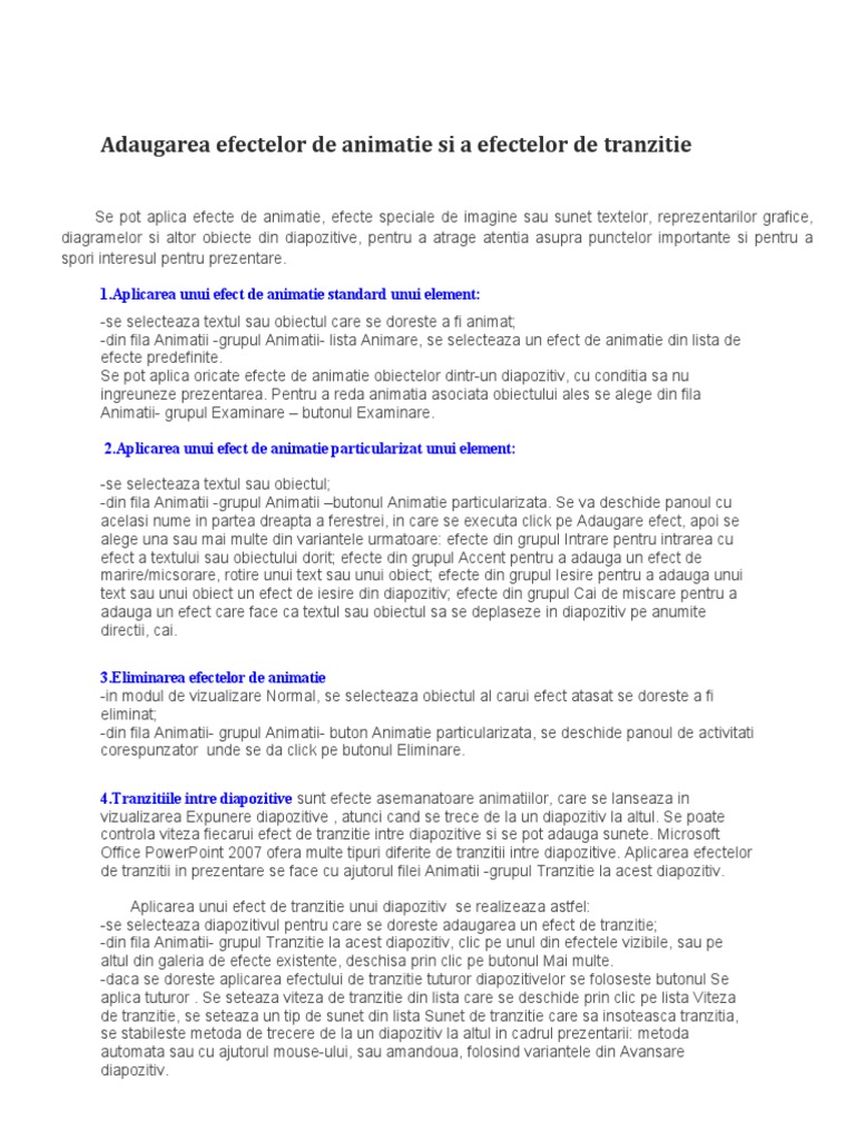 Animatii Si Tranzitii in Powerpoint | PDF