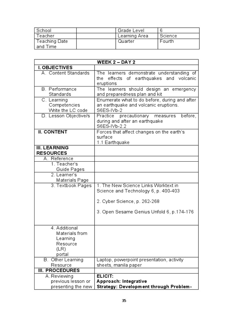 Grade 6 Science: Earthquake Preparedness | PDF | Teaching | Learning