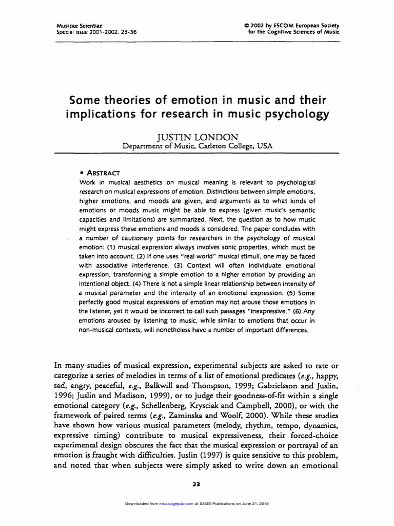 Some Theories of Emotion in Music and Their Implications For Research ...