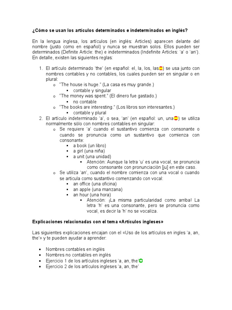 Articulo Determinado e Indeterminado en Ingles | PDF