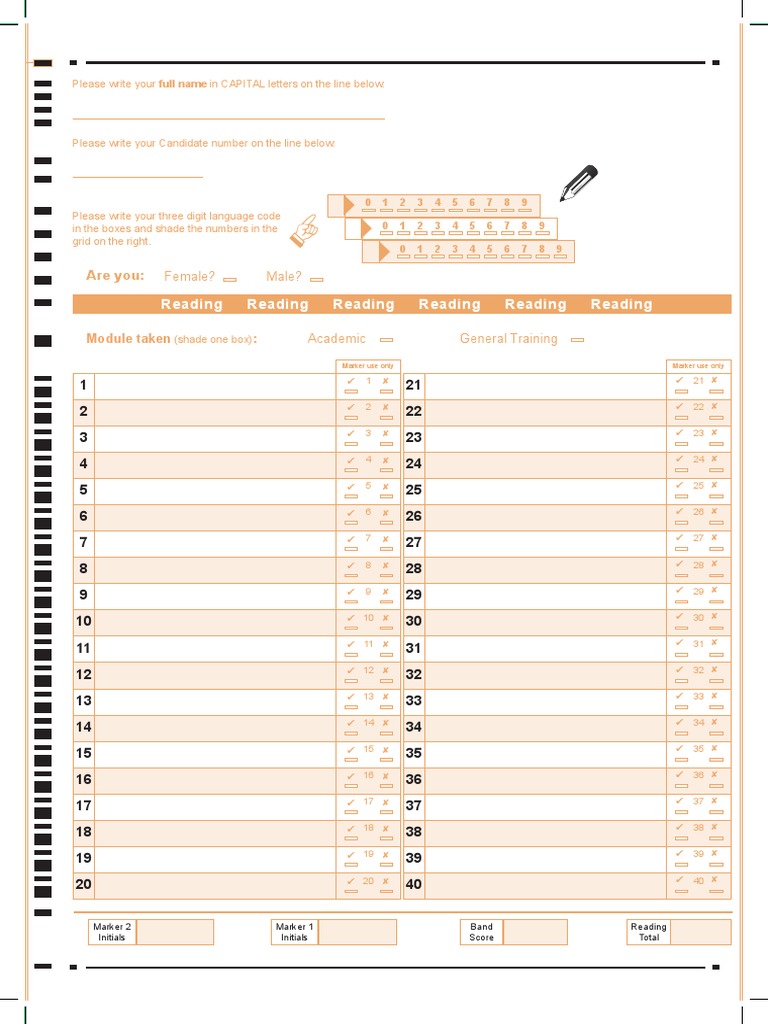 IELTS Reading Answer Sheet Template | PDF | International English ...