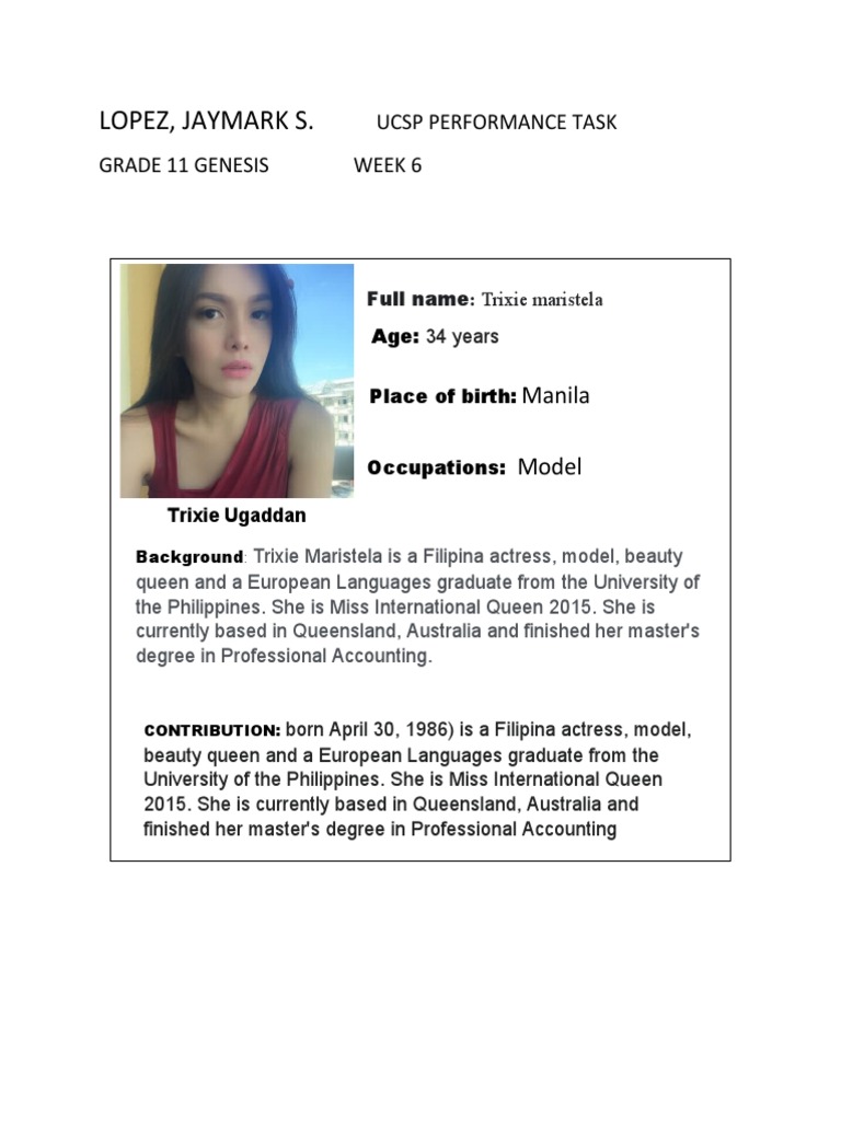 Lopez, Jaymark S.: Ucsp Performance Task Grade 11 Genesis Week 6 | PDF | Art