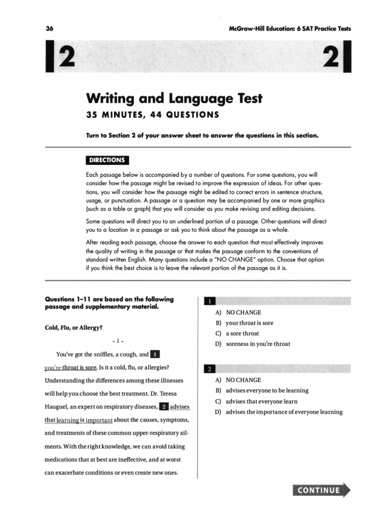 Sat Writing Practice Questions Mcgrawhill 6 | PDF | Allergen | Common Cold