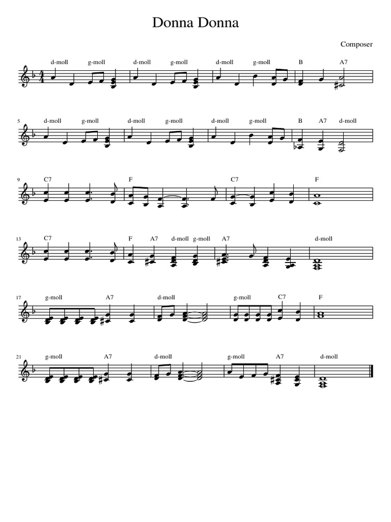 Donna Donna: A7 B G-Moll D-Moll G-Moll D-Moll G-Moll D-Moll | PDF