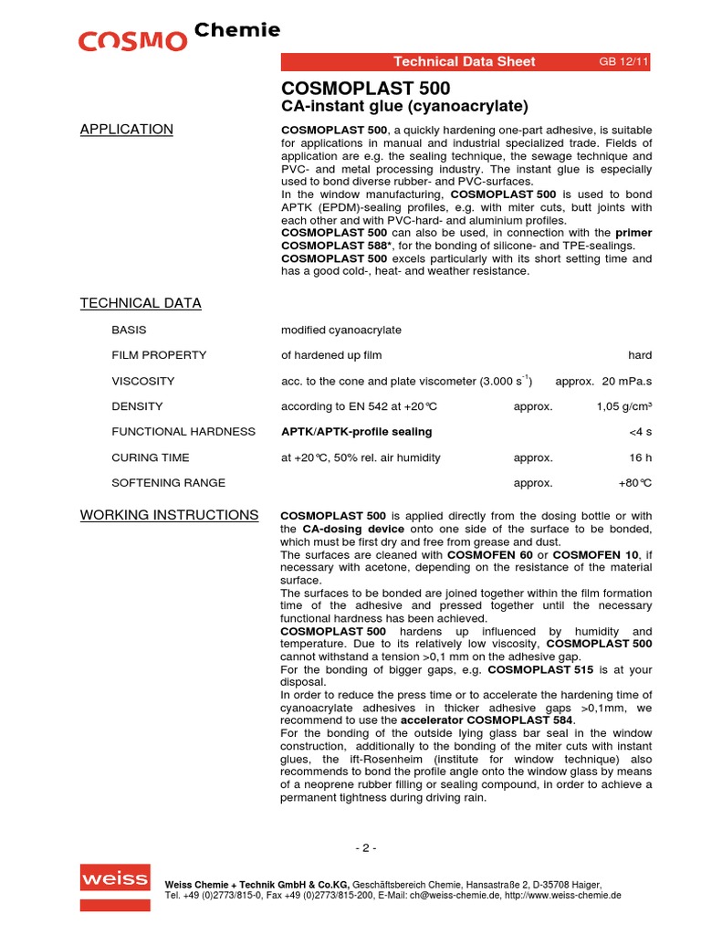 Fisa Tehnica Cosmoplast 500 | PDF | Adhesive | Industrial Processes