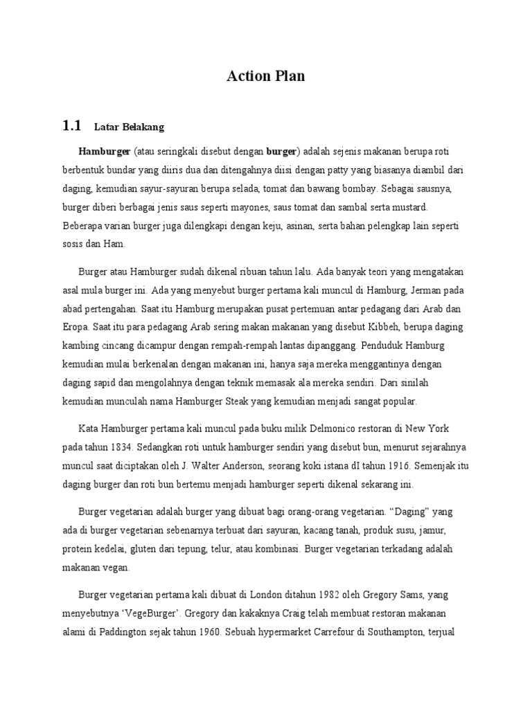 Tugas Techno Action Plan (Burger Tempe) | PDF