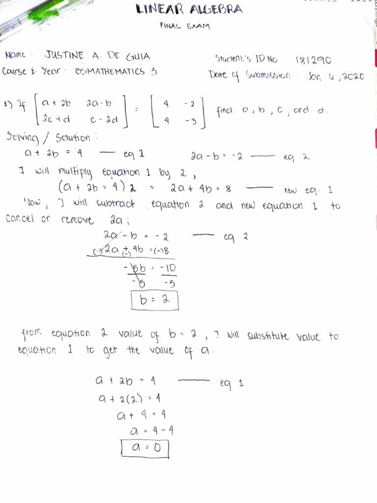 Linear Algebra Exam | Download Free PDF | Algebra | Teaching Mathematics